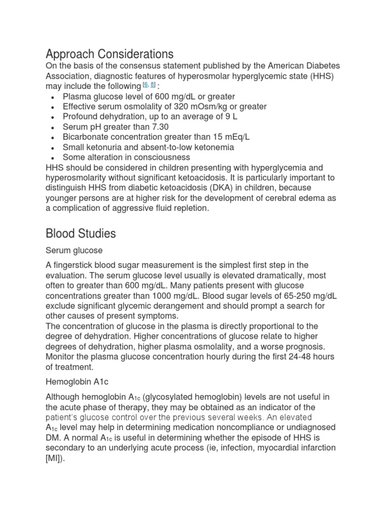 Diagnostic Tests for Hyperosmolar Hyperglycemic State (HHS | PDF ...