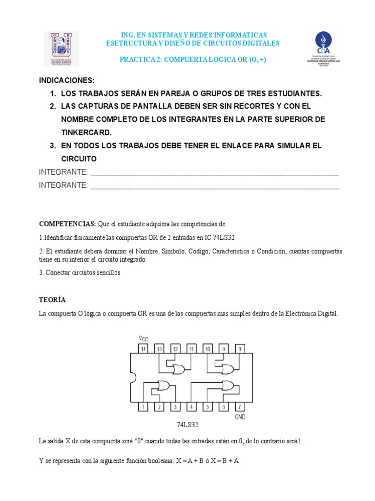 Práctica 2 Puerta or | PDF | Puerta lógica | Electrónica digital