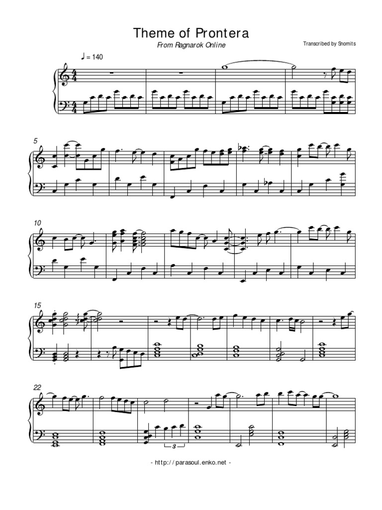 Theme of Prontera Piano Sheet | PDF