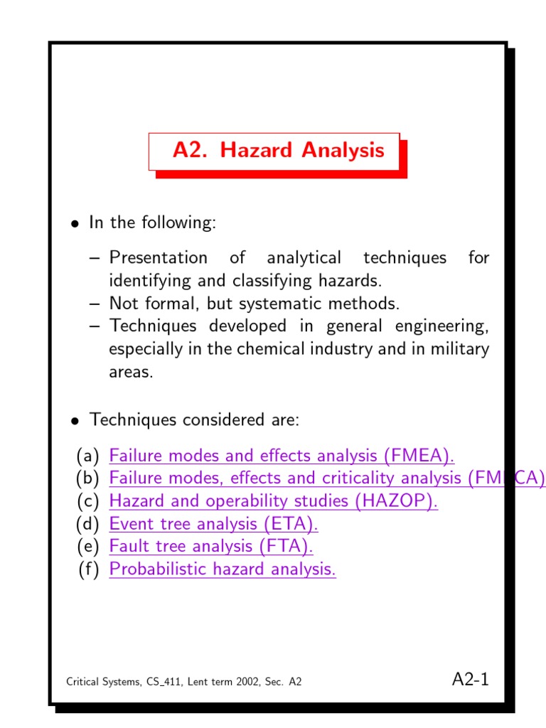 Hazard Analysis Techniques Overview | PDF | Systems Engineering ...