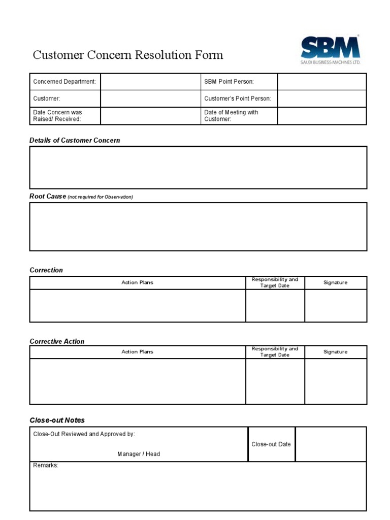Concern Resolution Form | Business