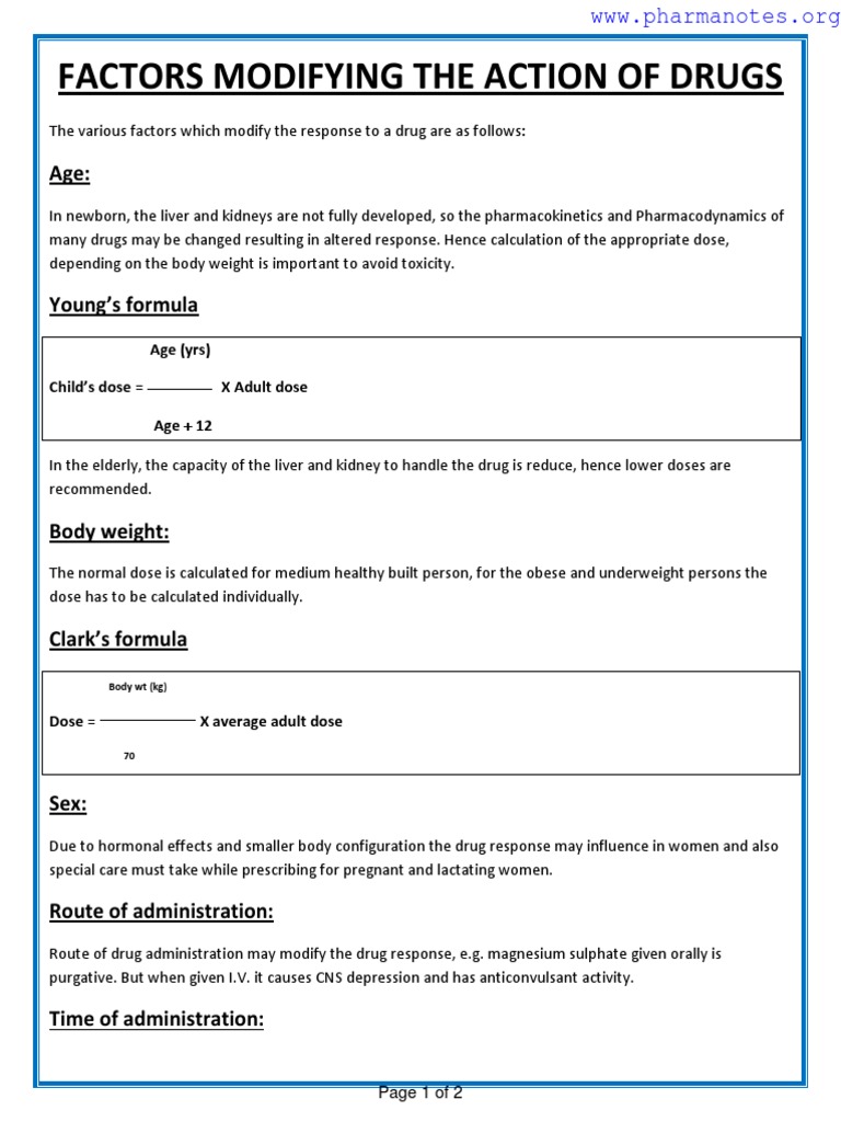6 Factors Modifying The Action of Drugs | PDF