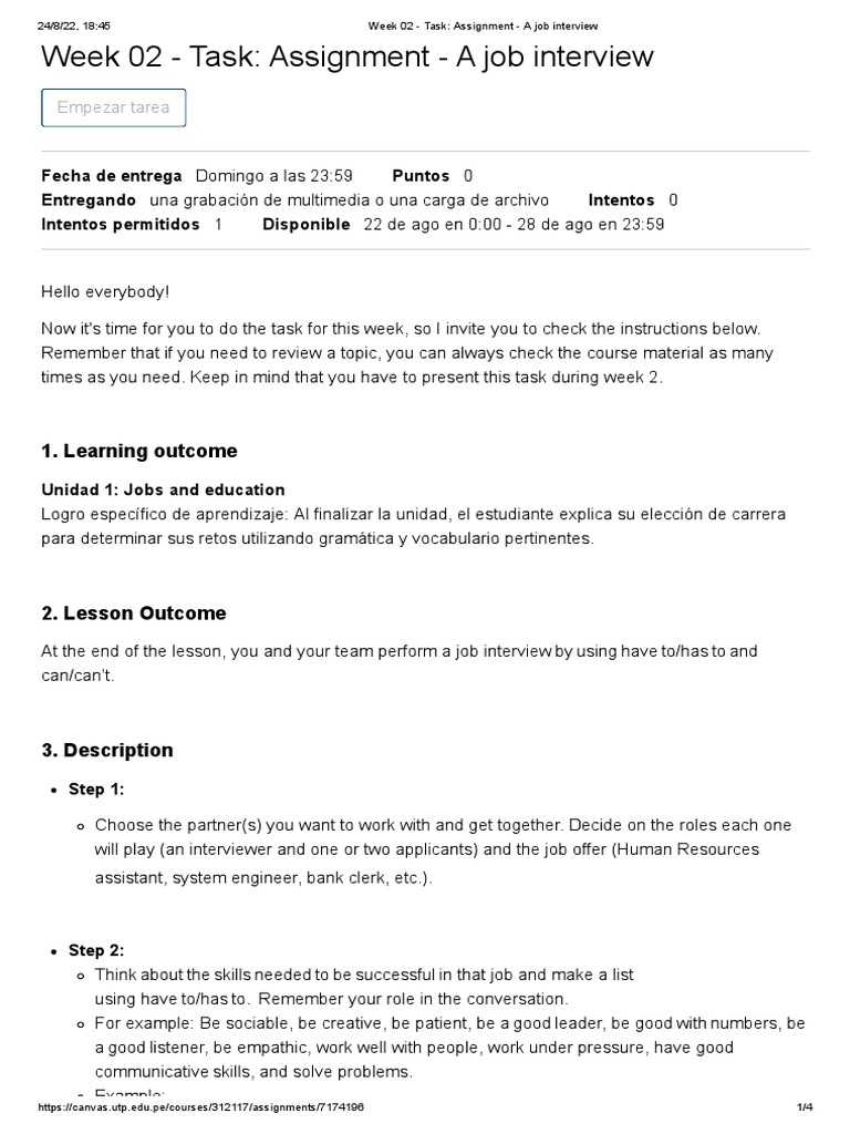 Week 02 - Task - Assignment - A Job Interview | PDF | Job Interview ...