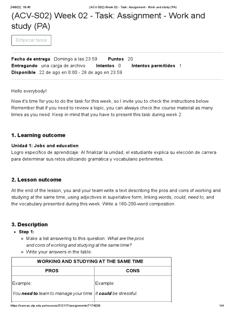 (ACV-S02) Week 02 - Task - Assignment - Work and Study (PA) | PDF | Orthography | Writing