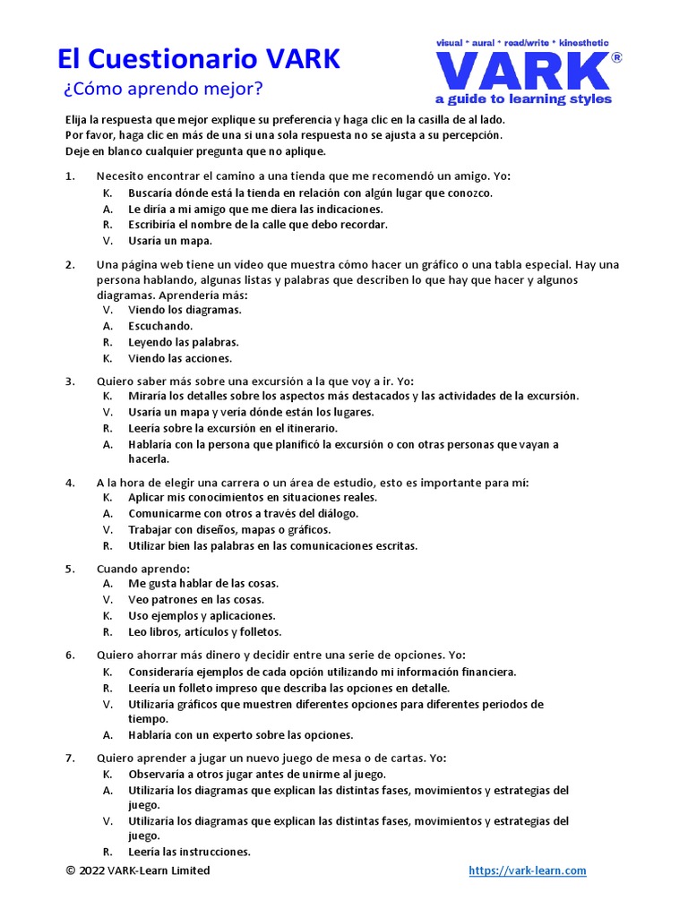 The VARK Questionnaire Spanish | PDF