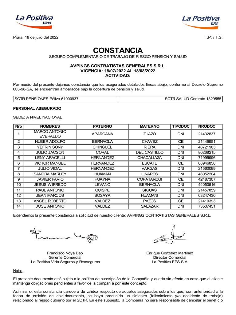 Constancia SCTR Pension y Salud 18.07.2022 | PDF