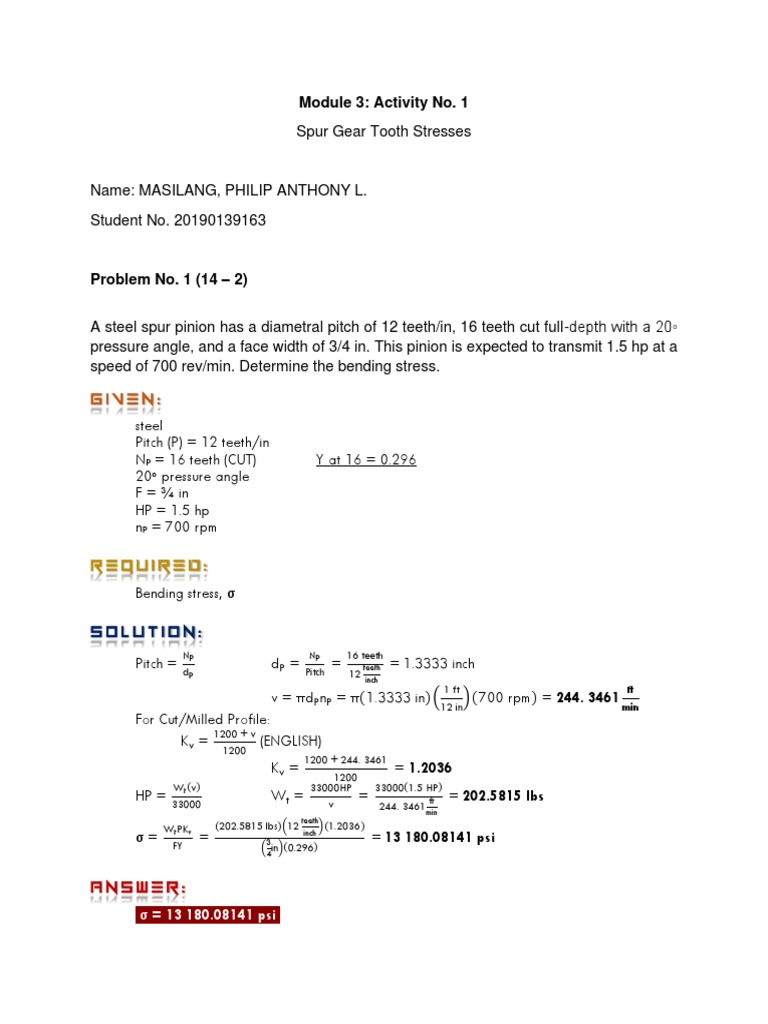 Spur Gear Bending Stress Calculations | PDF | Gear | Mechanical Engineering