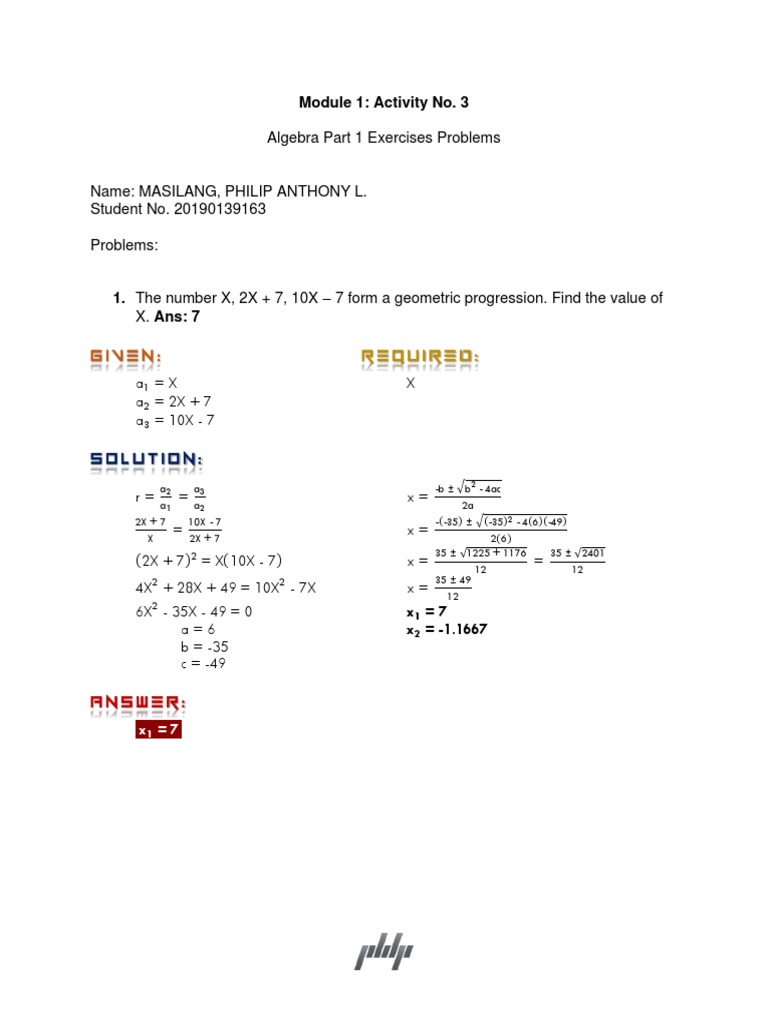 MASILANG-Algebra Part 1 Module 1 Activity No. 3 | PDF | Gross Margin | Public Finance