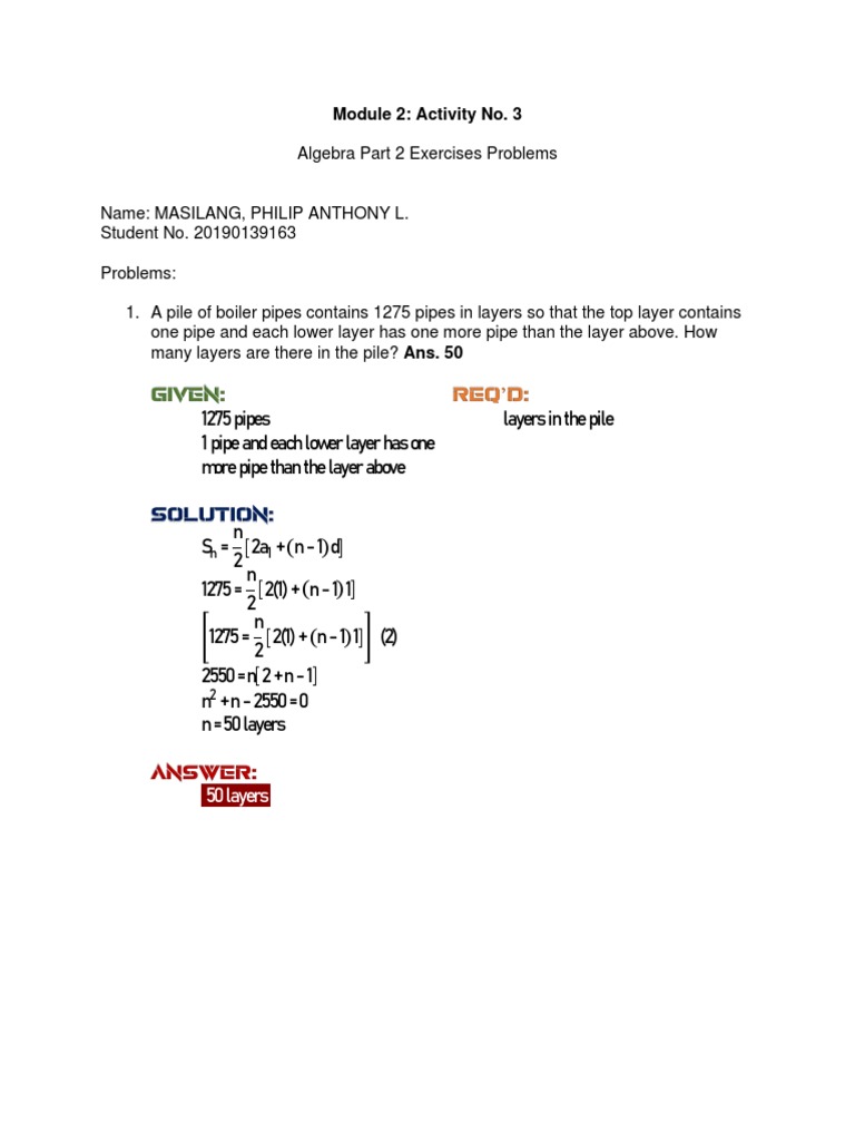 MASILANG-Algebra Part 2 Module 1 Activity No. 3 | PDF | Mathematics