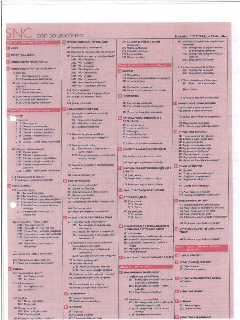 Plano de Contas SNC Atualizado (Portaria 218 - 2015) | PDF
