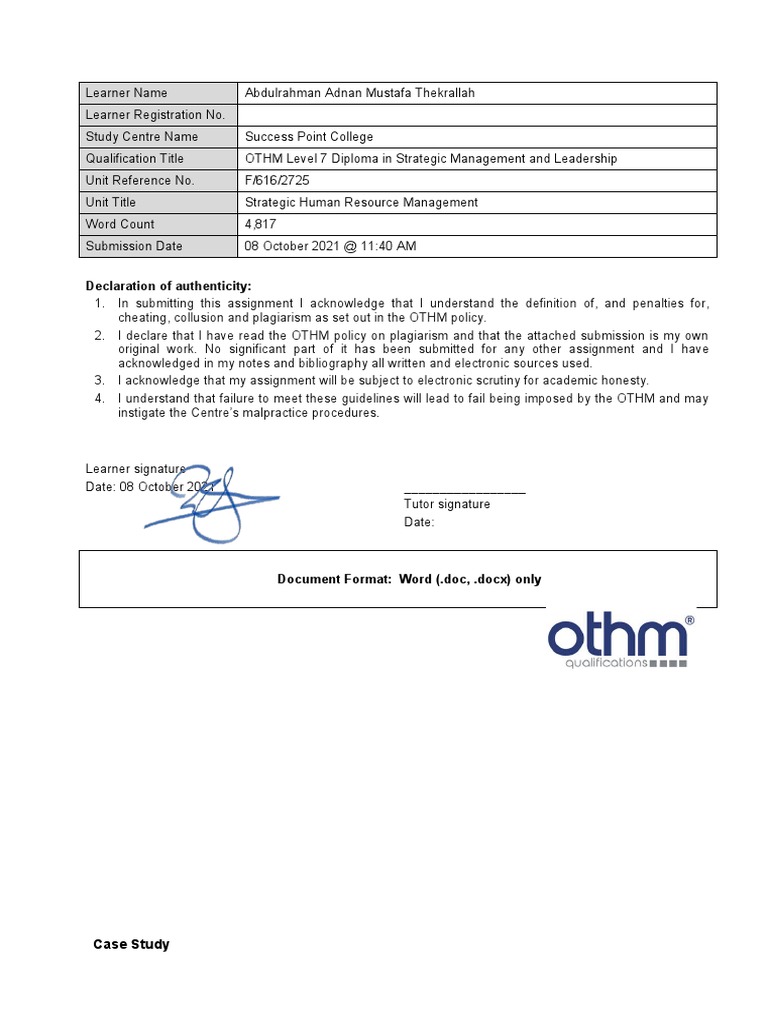 SHRM Assignment - Abulrahman Adnan Thekrallah | PDF | Leadership | Human Resource Management