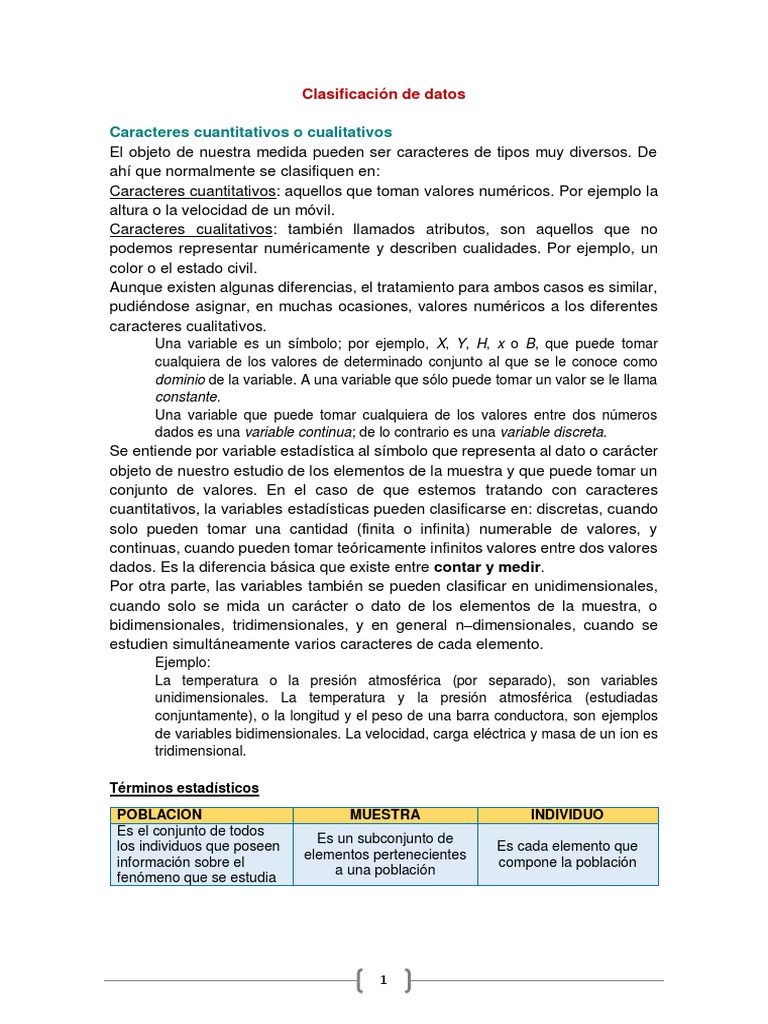 Clasificación De Las Variables Pdf Matemáticas