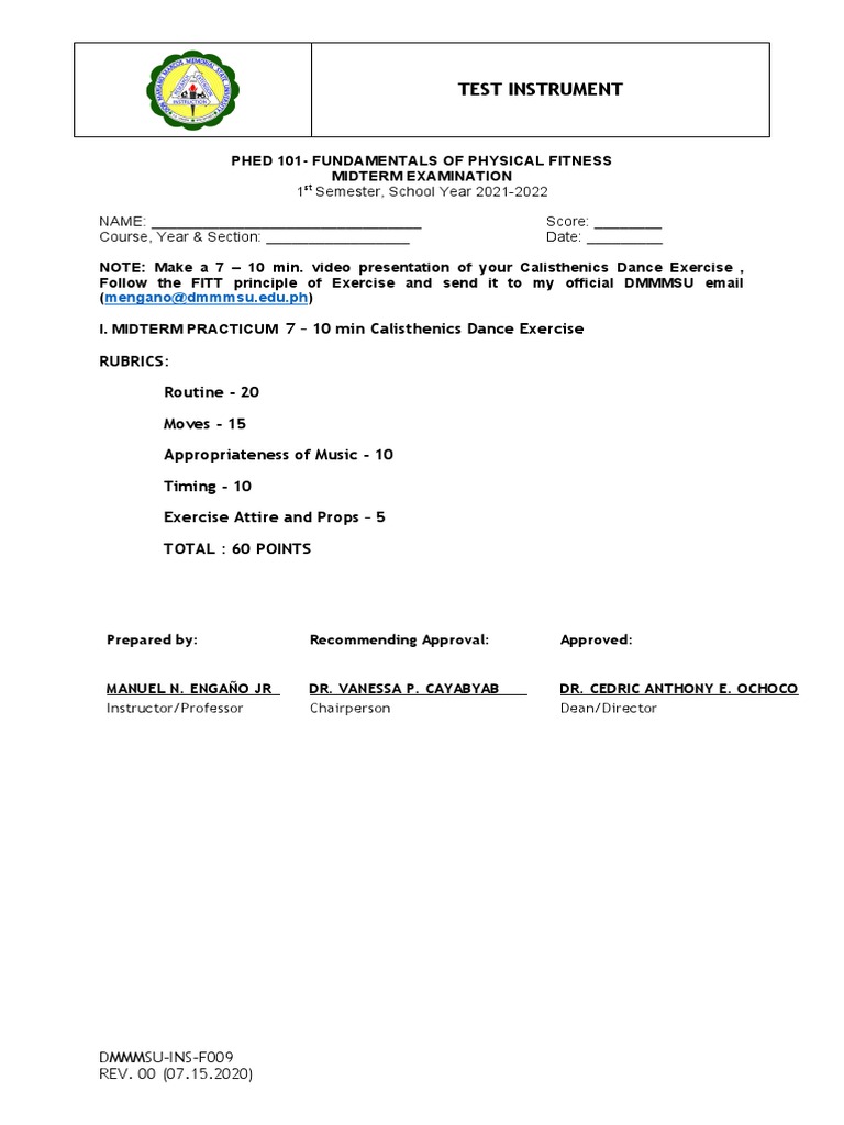 Midterm Exam Phed 101 | PDF