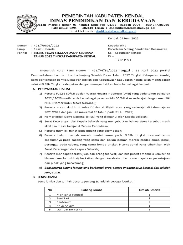 Surat Edaran Lomba Fls2n 2022 Pdf