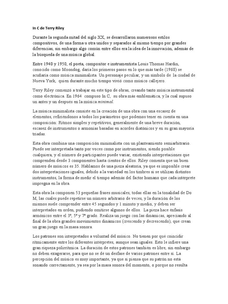 In C de Terry Riley | PDF | Composiciones Musicales | Sonido