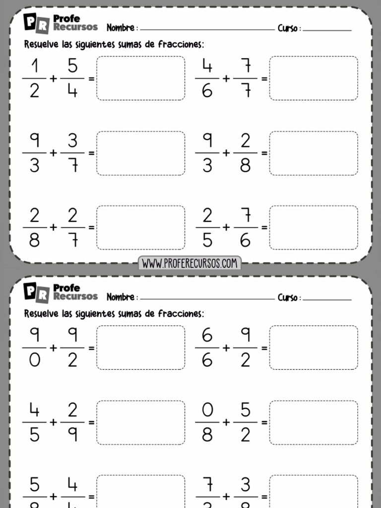 Suma-Fracciones-Distinto-Denominador-(Proferecursos.com) | PDF