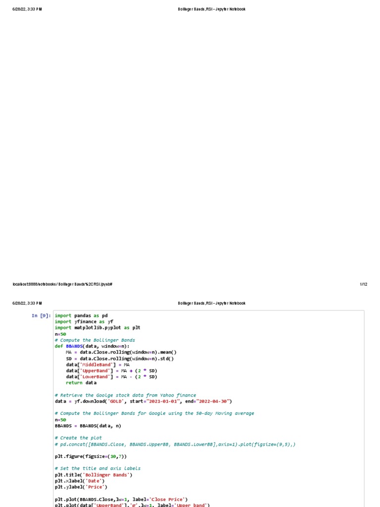 Bollinger Bands, RSI - Jupyter Notebook | PDF | Investing | Technical Analysis
