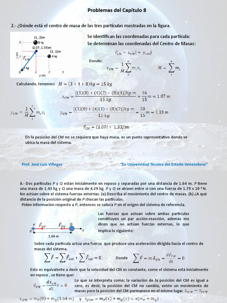 Problemas relacionados con el centro de masas y la conservación de la cantidad de movimiento ...