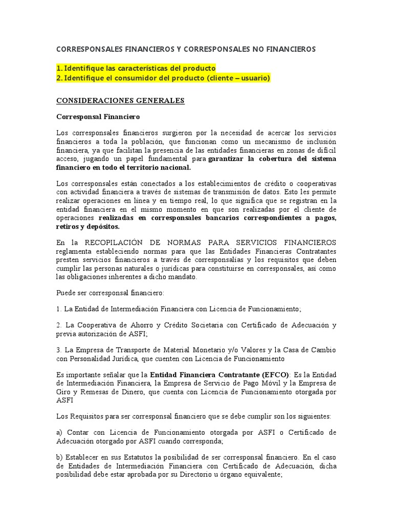 Corresponsales Financieros y No Financieros-Envio | PDF | Bancos | Inclusión financiera