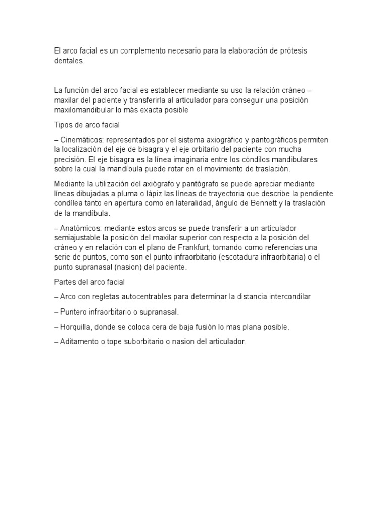 Tipos y funciones del arco facial en odontología | PDF | Ciencia y ...