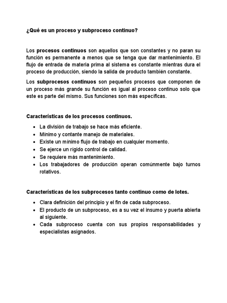 Proceso y Subproceso Continuo: Definición y Ejemplos | PDF | Panes