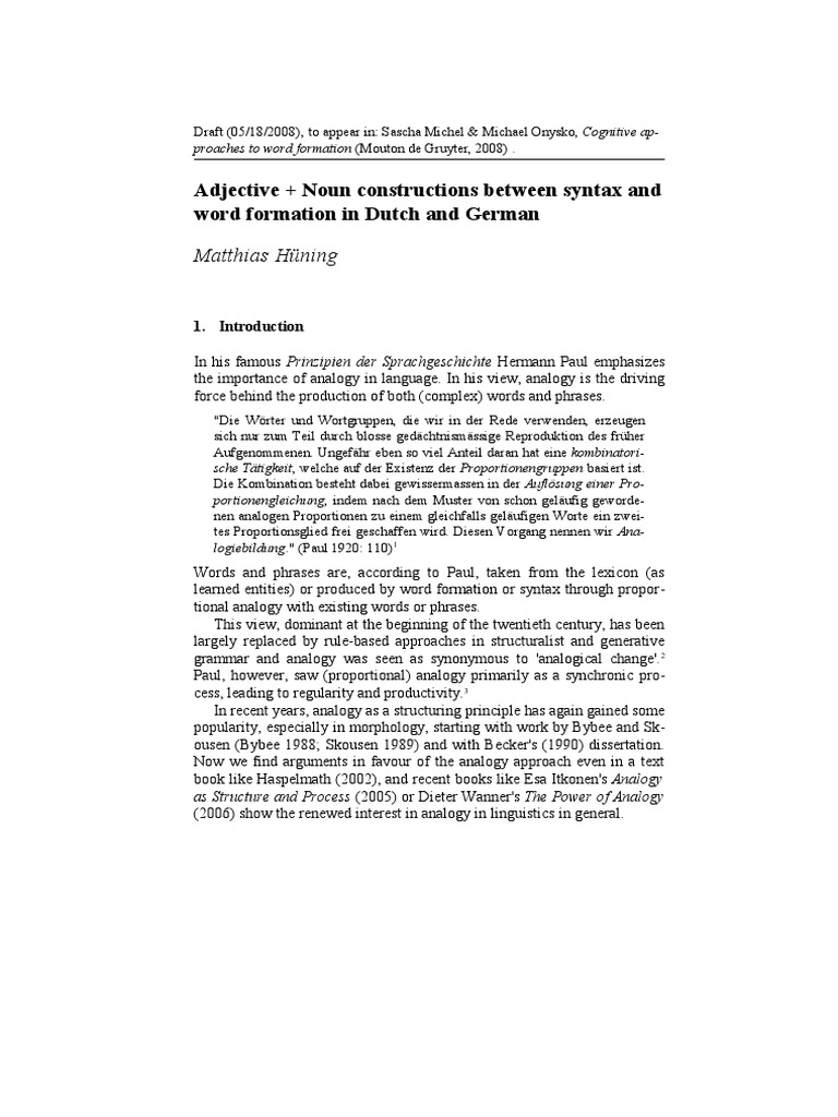 Adjective Noun Constructions Between Syntax and Wo | PDF | Grammatical Gender | Adjective