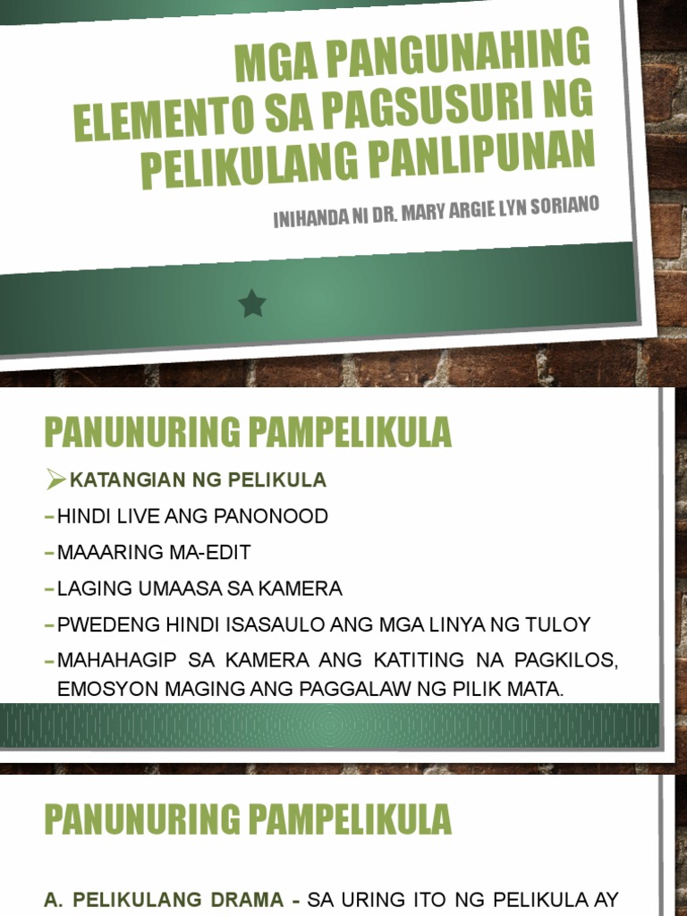 Mga Pangunahing Elemento Sa Pagsusuri NG Pelikulang Panlipunan | PDF Mga Pangunahing Elemento Sa Pagsusuri NG Pelikulang Panlipunan | PDF