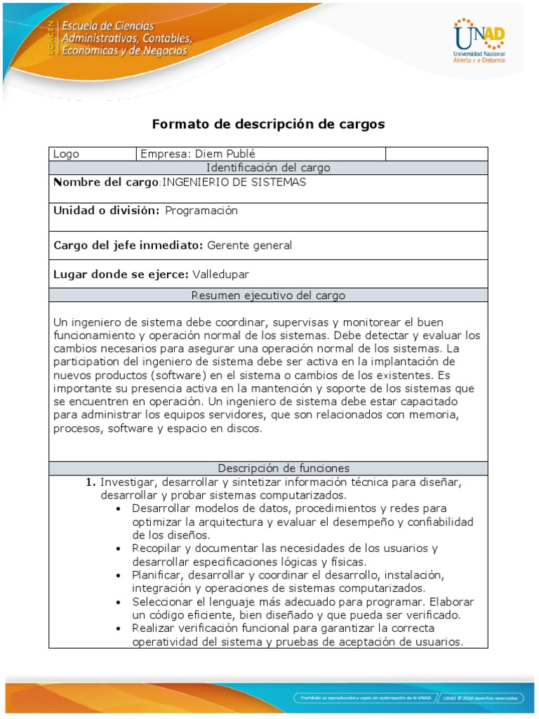 Anexo 2. Formato - Descripción de Cargos - FranklinMartinez | PDF | Software | Educación primaria