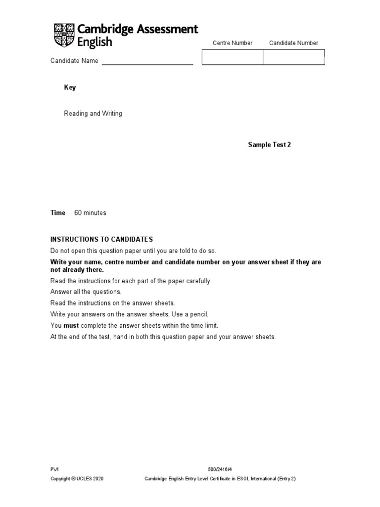 Key RW Sample - Test - 2 Question Paper | PDF | Photograph