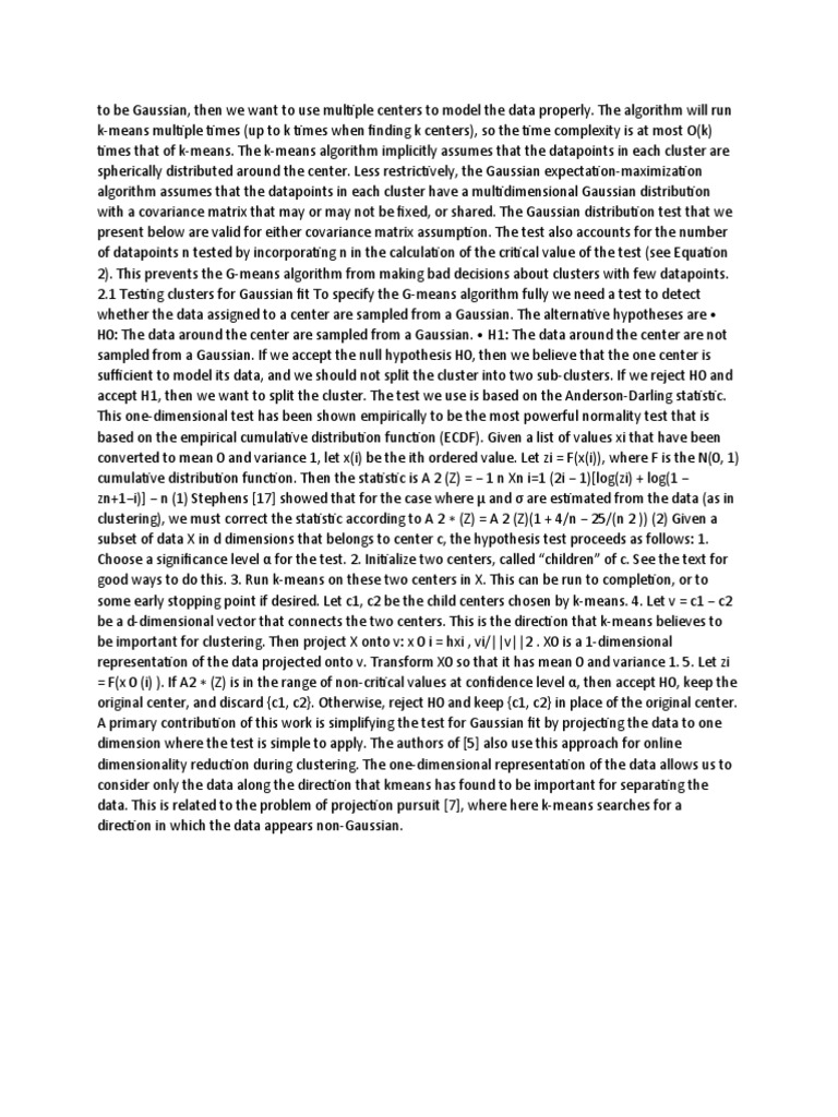 G-means Algorithm for Gaussian Mixture Model Clustering | PDF | Normal Distribution | Cluster ...