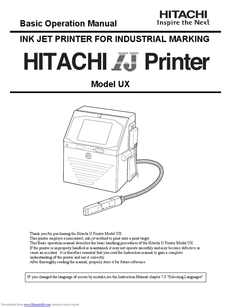 Hitachi UX Inkjet Printer Manual | PDF | Printer (Computing ...