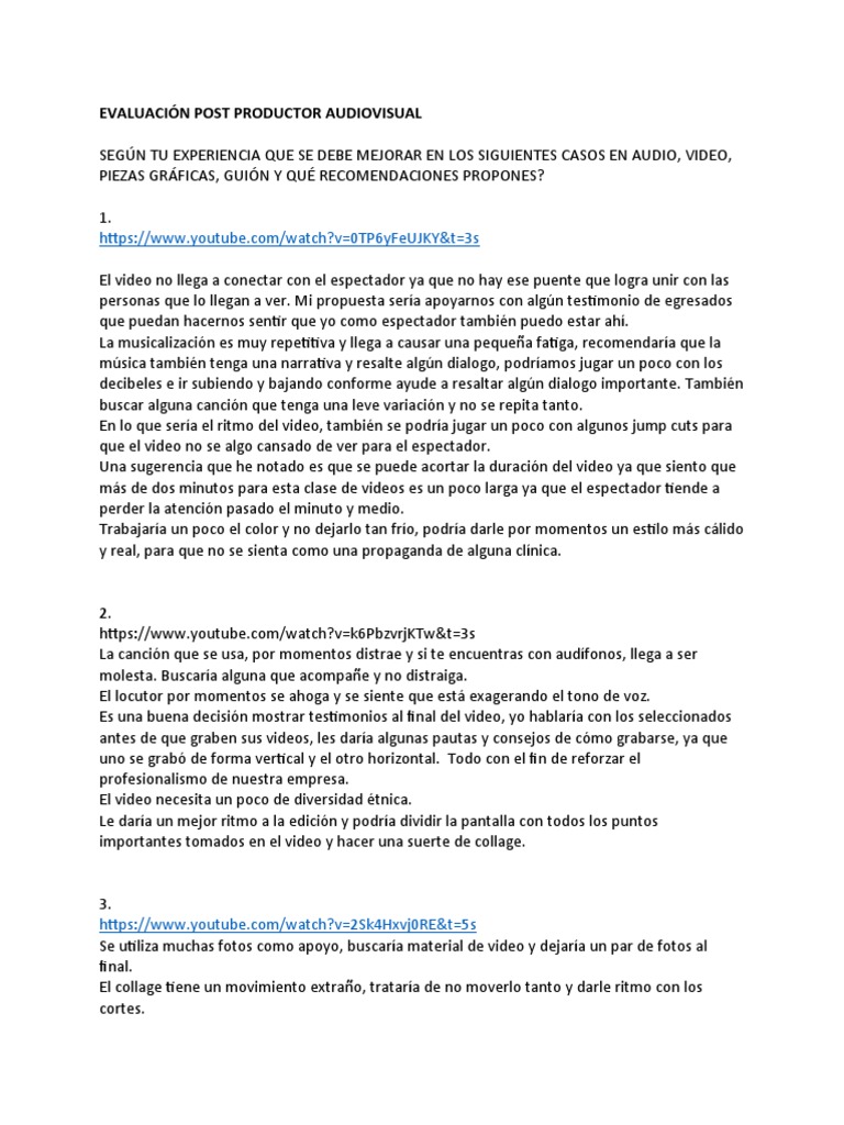 Evaluación Conocimientos - PRUEBA POST PROD AUDIOV | PDF | Youtube