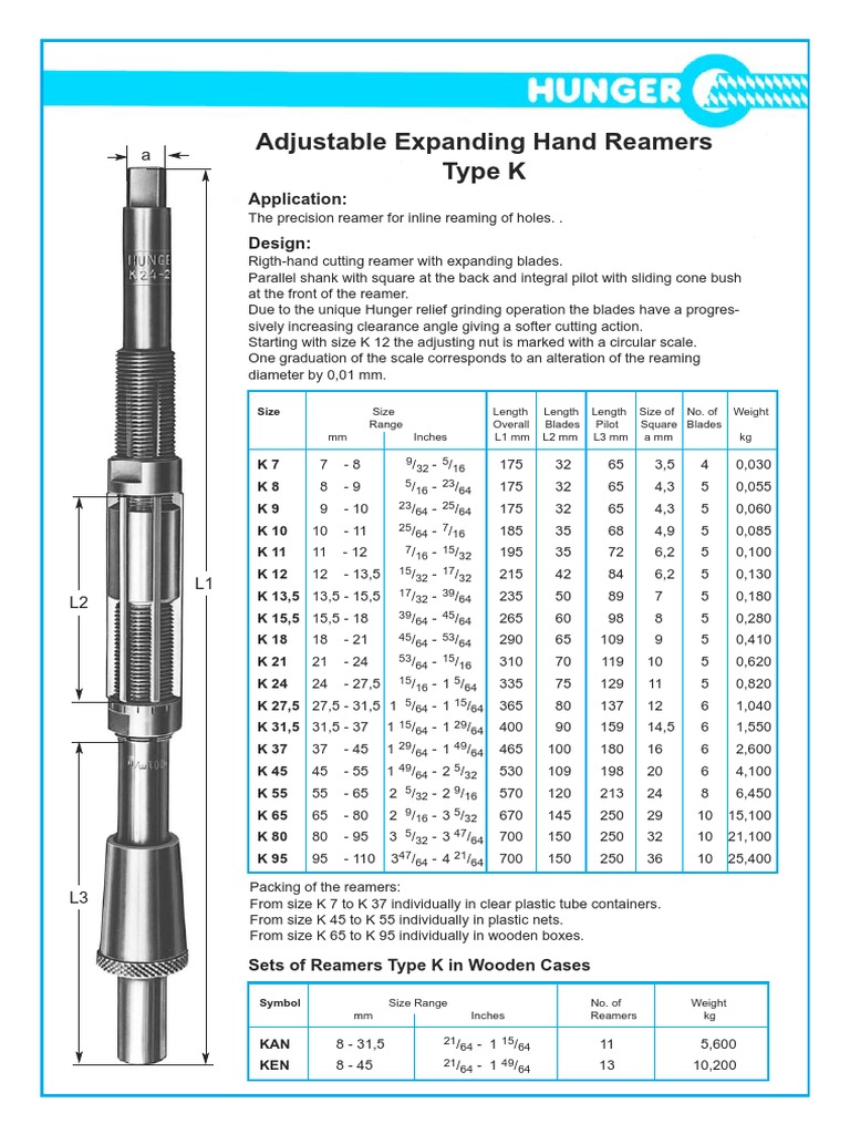 Brochure+Reamers+Type+K | PDF | Manufactured Goods | Cutting