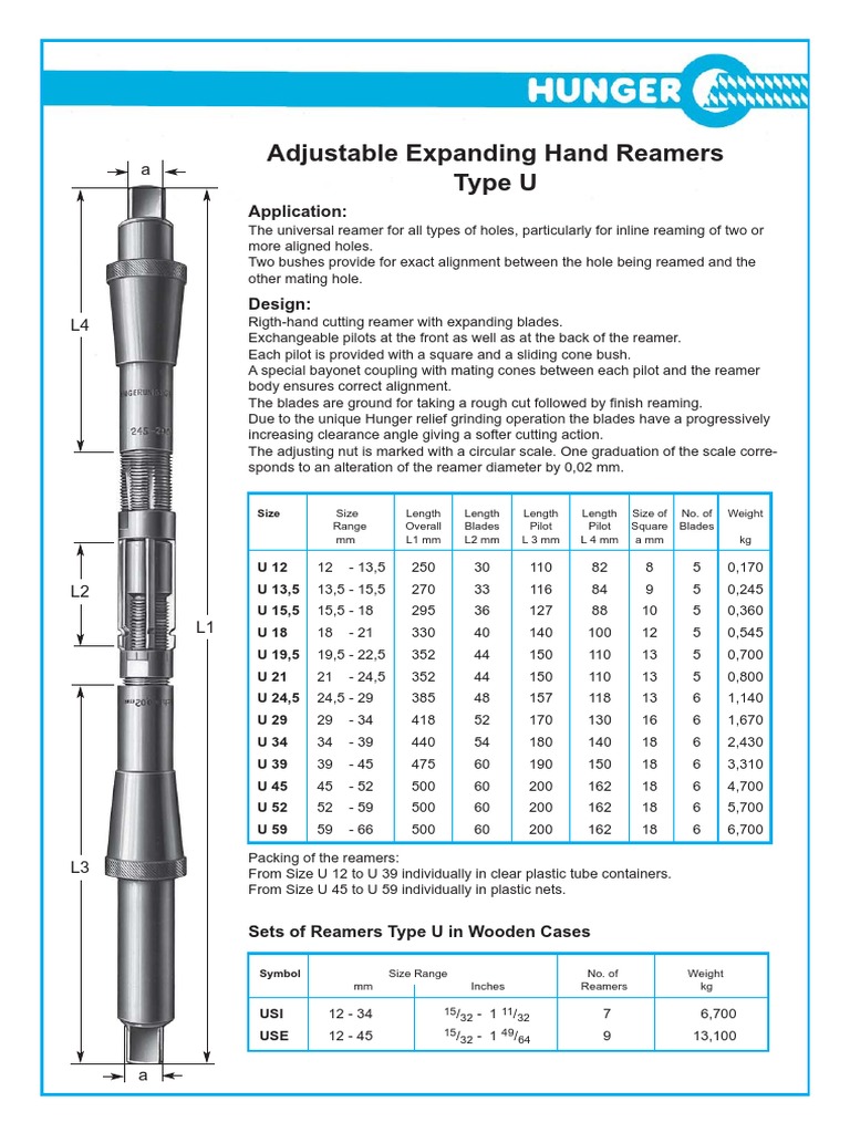 Brochure Reamers Type U | PDF | Tools | Cutting Tools