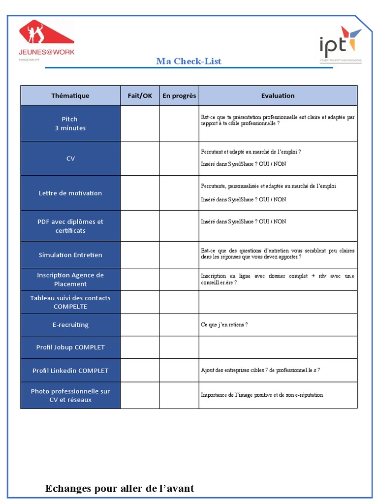 Ma Check-List Jeunes@Work | PDF