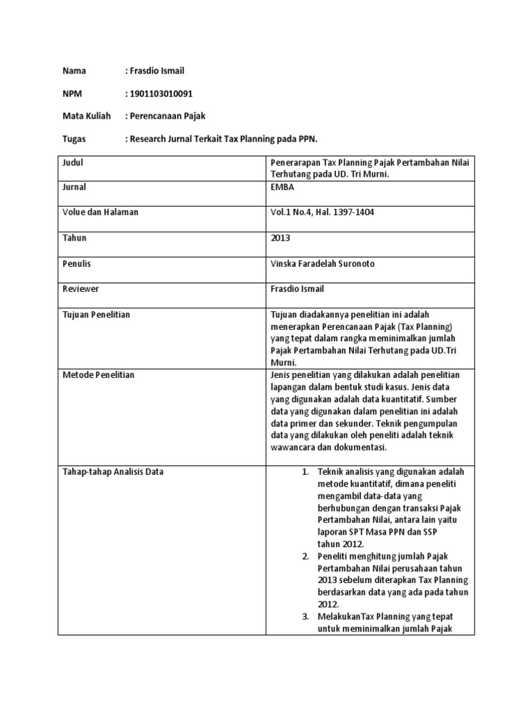 Review Jurnal Tax Planning Pada PPN. | PDF