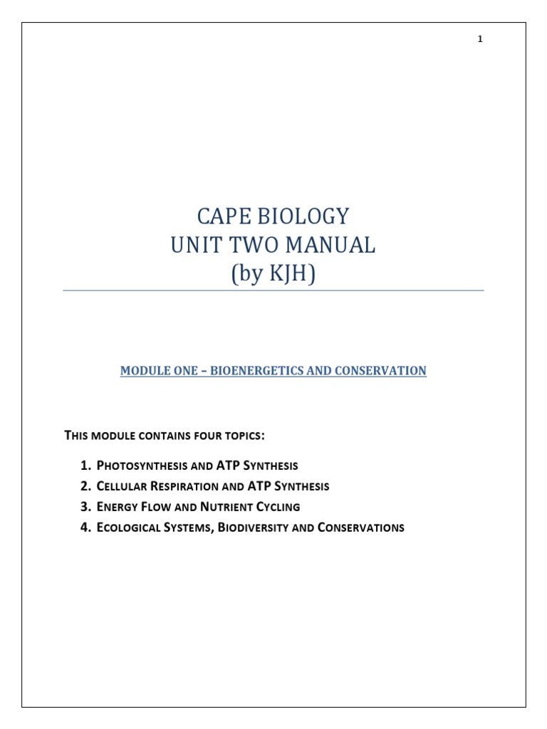 Cape Biology Unit 2 Complete | PDF | Cellular Respiration | Photosynthesis