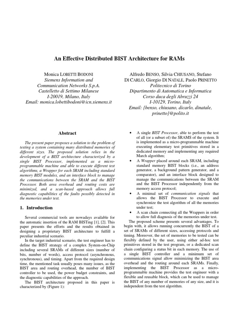 An Effective Distributed Bist Architecture For Rams | Download Free PDF ...