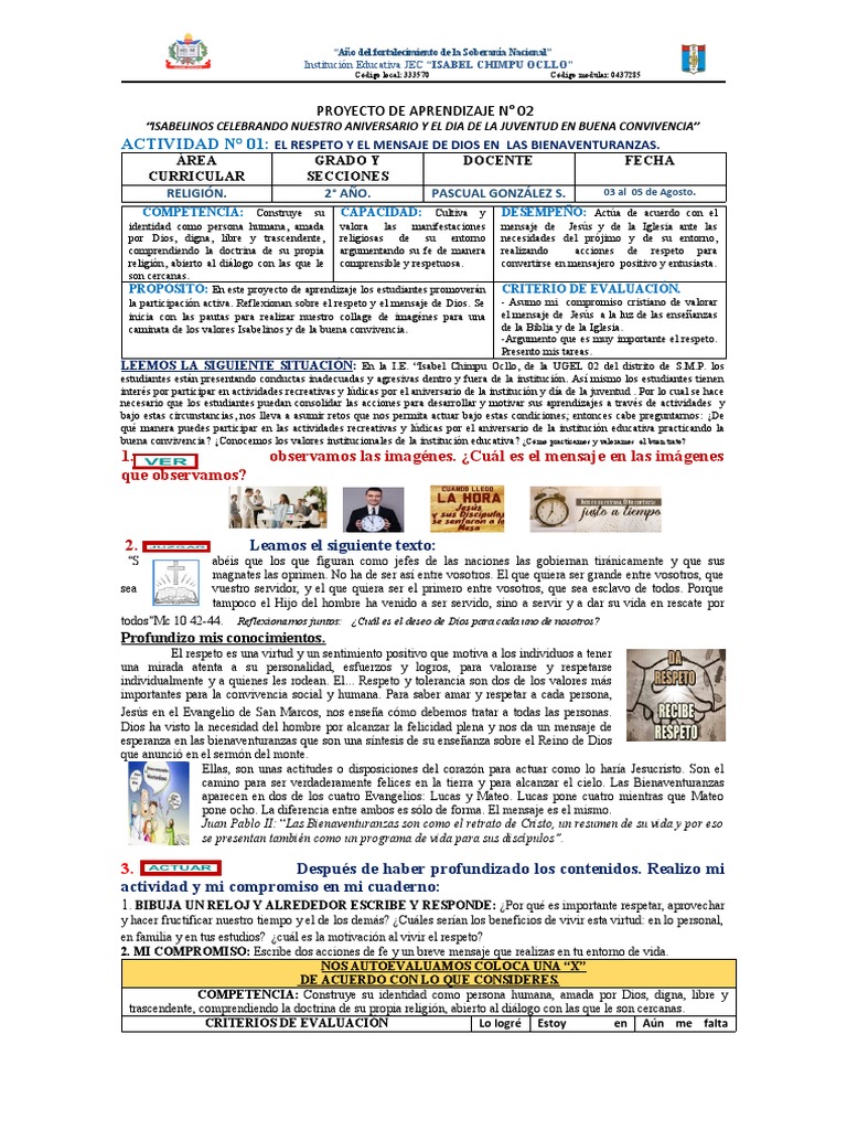 Actividad 01. 2do. Religión. | PDF | Bienaventuranzas | Jesús