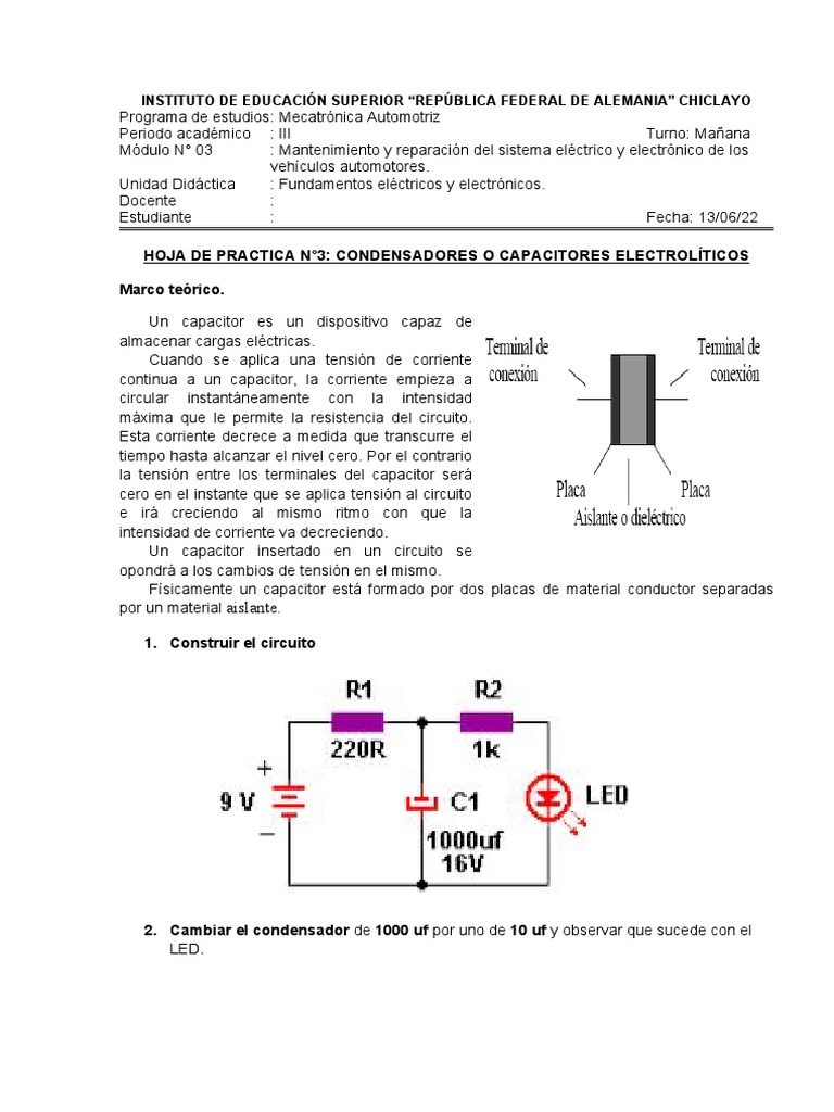 Hoja de Practica N°3 Condensadores o Capacitores Electrolíticos | PDF | Ciencia y matemáticas