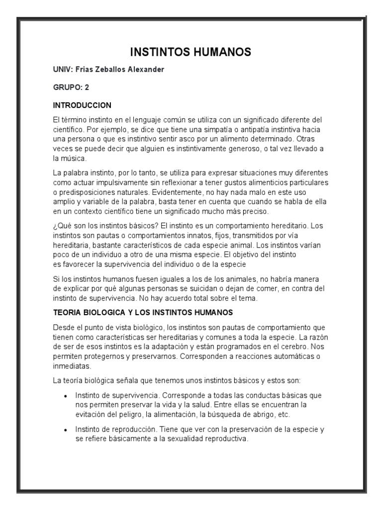 Instintos Básicos del Ser Humano | PDF | Instinto | Las emociones