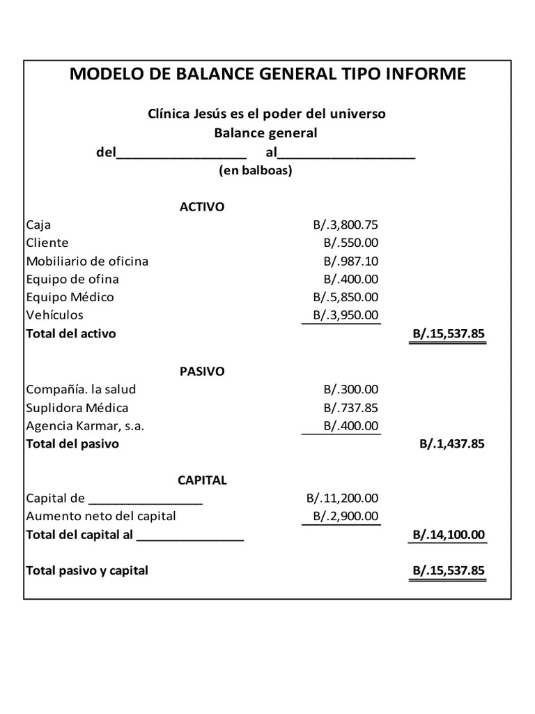 Modelo de Balance General Tipo Informe | PDF | Economias | Business