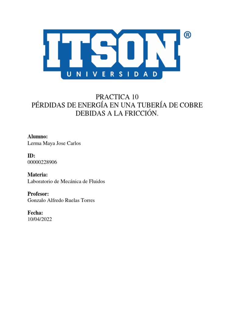 Reporte - Practica 10 | Descargar gratis PDF | Fricción | Turbulencia