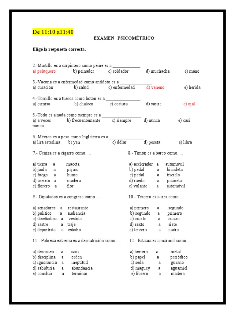 Primre Examen Psicometrico | PDF