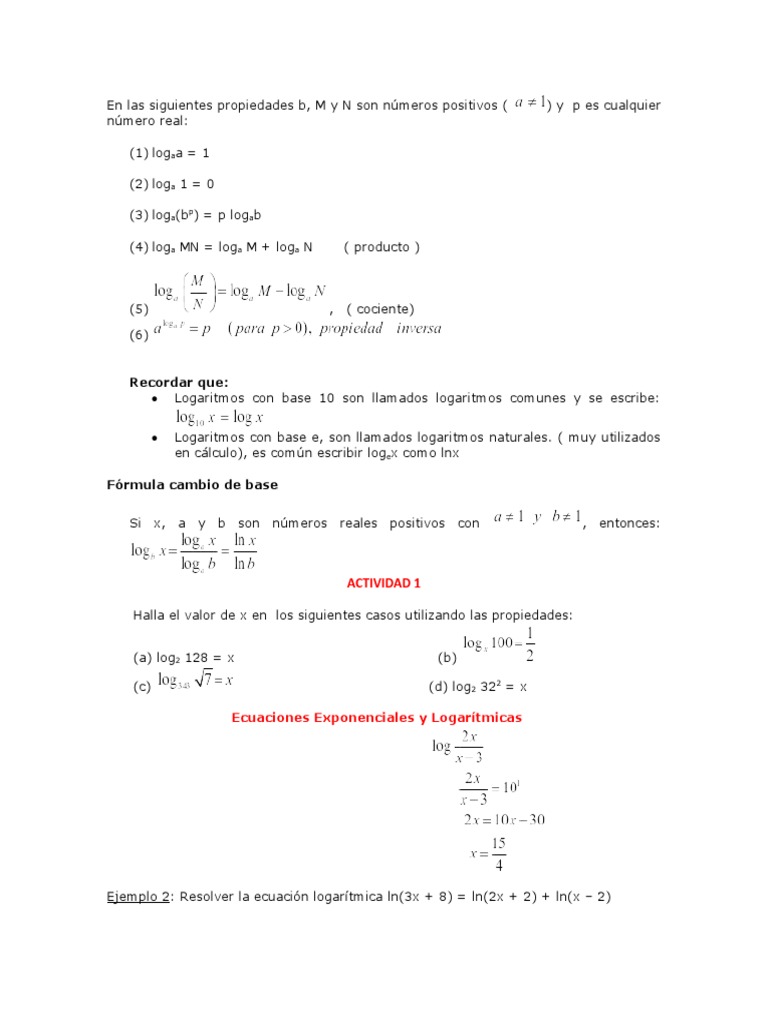 Propiedades de Los Logarítmos (Noveno) | PDF | Logaritmo | Combinatoria