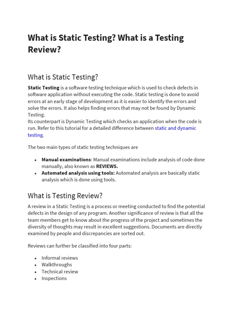 What Is Static Testing Download Grátis Pdf Software Testing Information Age