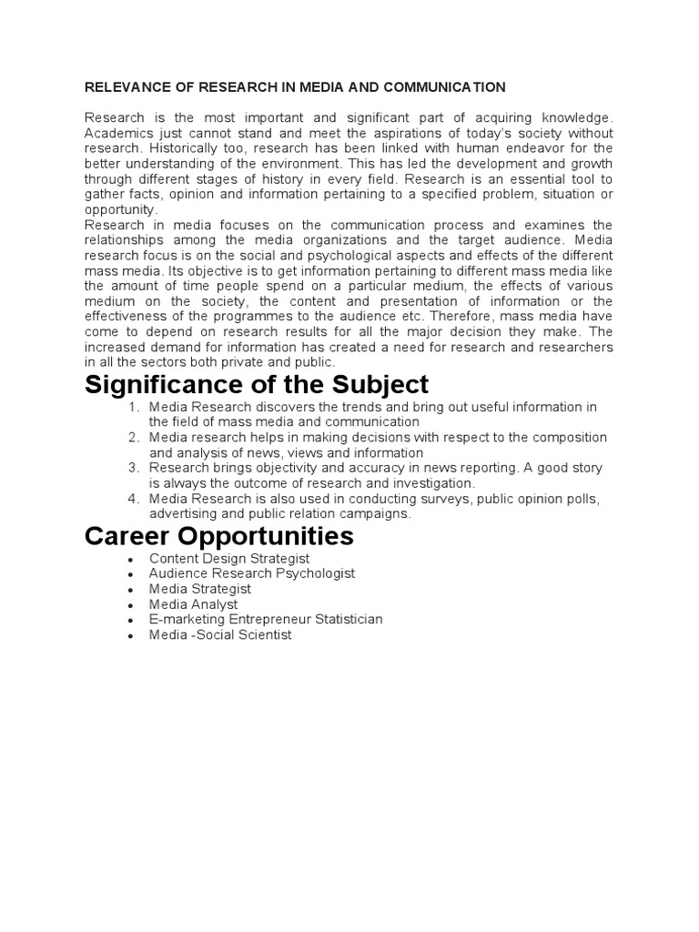 Importance of Media Research in Communication | PDF