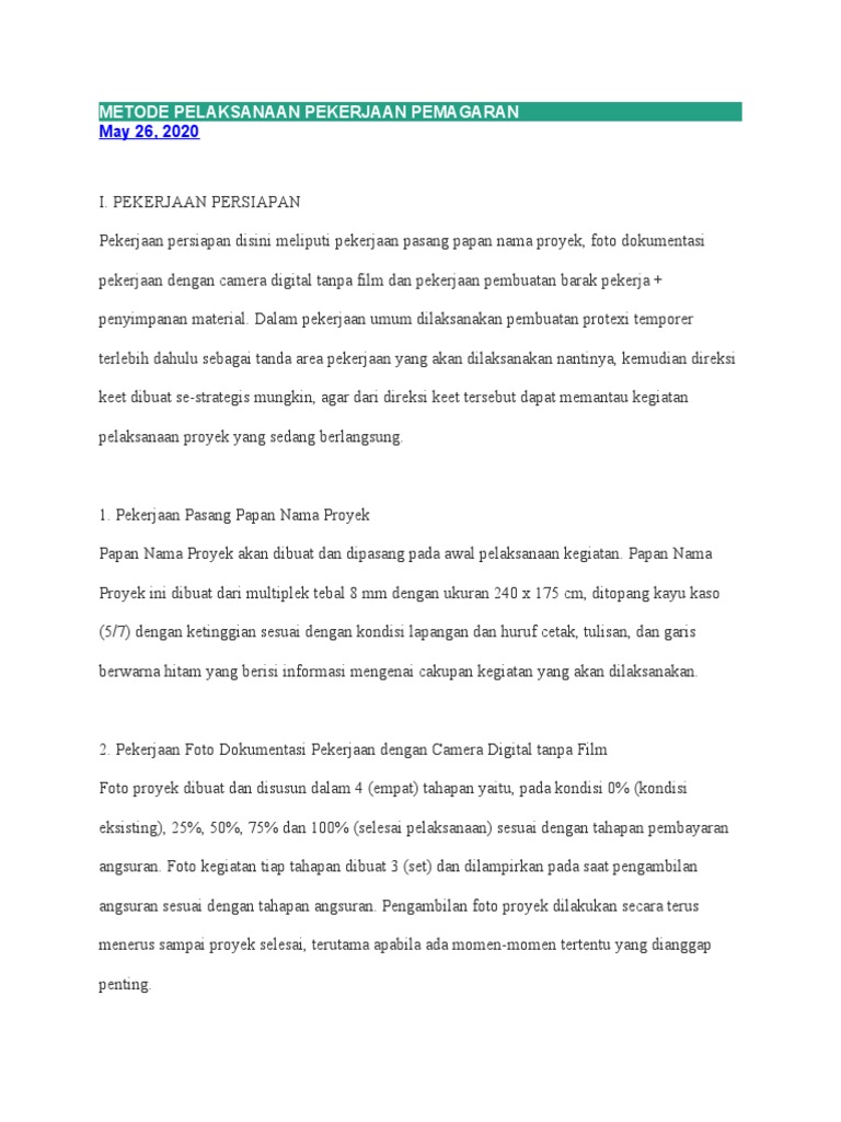 (Contoh) Metode Pelaksanaan Pekerjaan Pemagaran | PDF