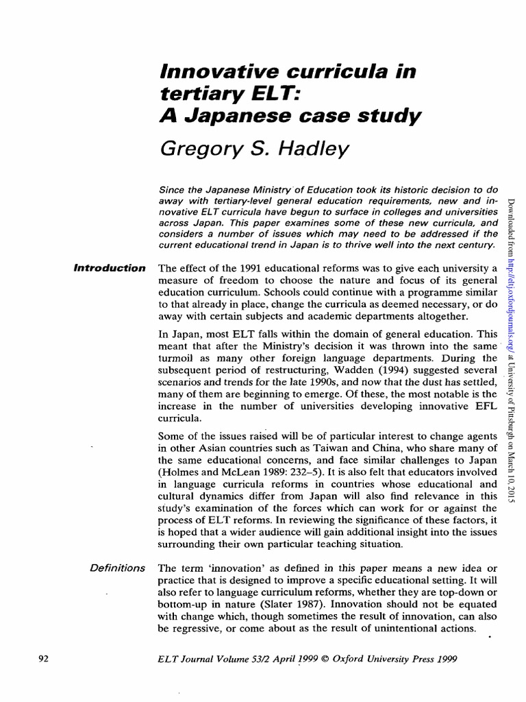Case Study ELT Journal | PDF | Curriculum | English As A Second Or Foreign Language