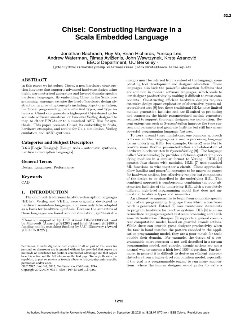 Chisel Constructing Hardware in A Scala Embedded Language | PDF ...